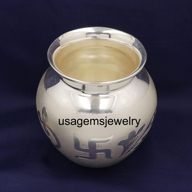 Pure Silver Kalash With Om Symbol | 999 Silver Hindu Puja Vessel ...