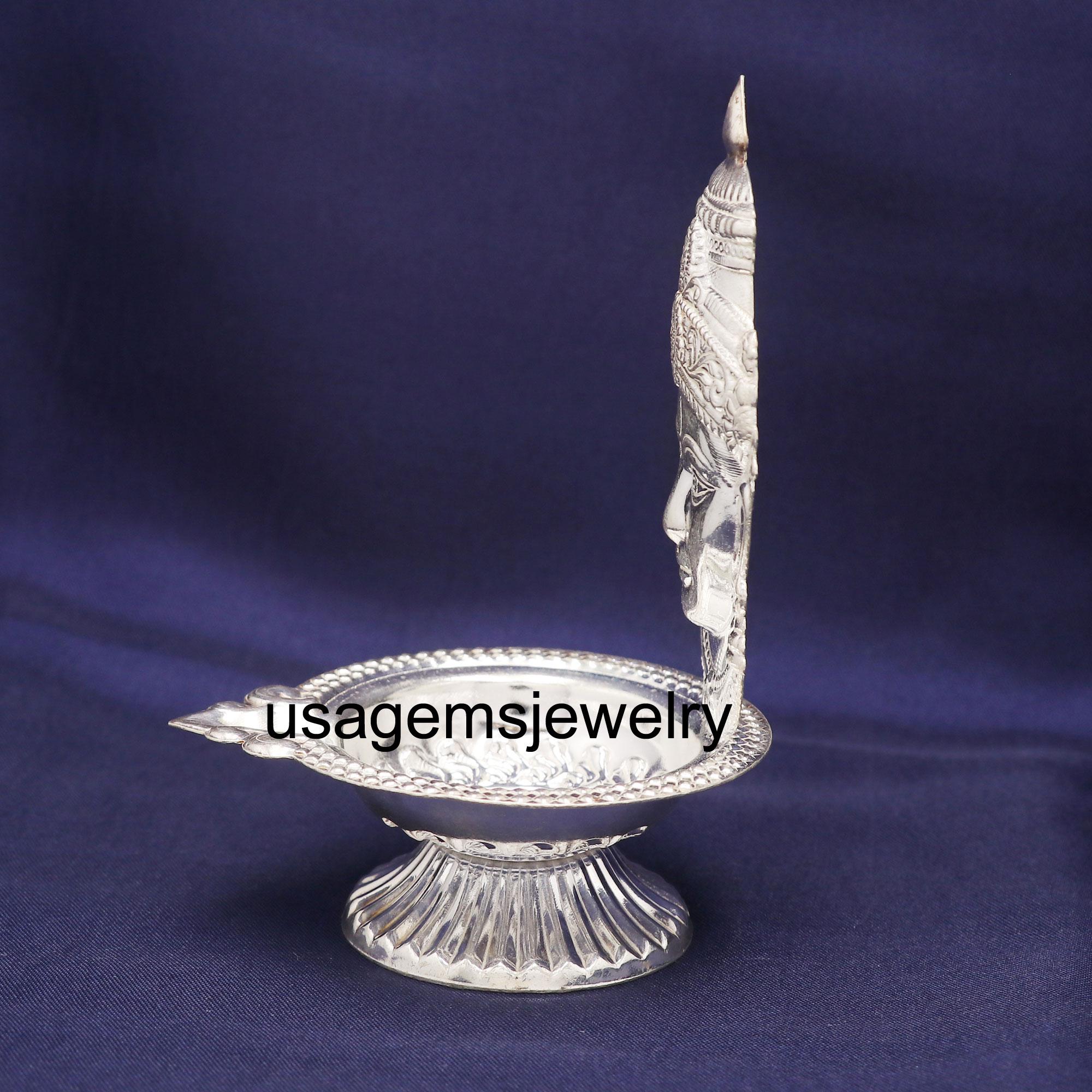Pure Silver Goddess Face Deepam | Lakshmi Face Oil Lamp for Pooja ...