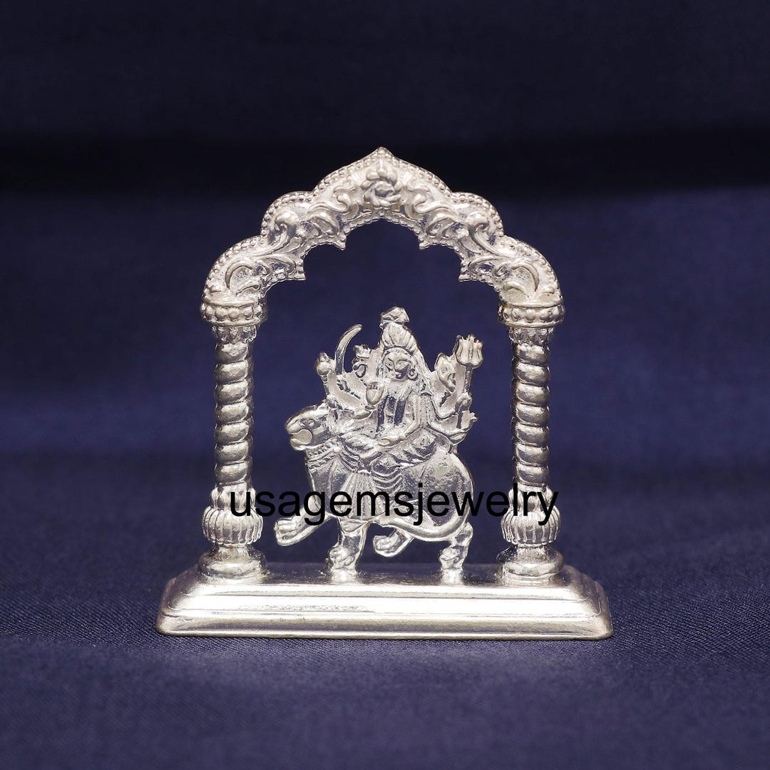 Handcrafted Silver Goddess Durga Idol on Lion – Navratri Special Puja ...