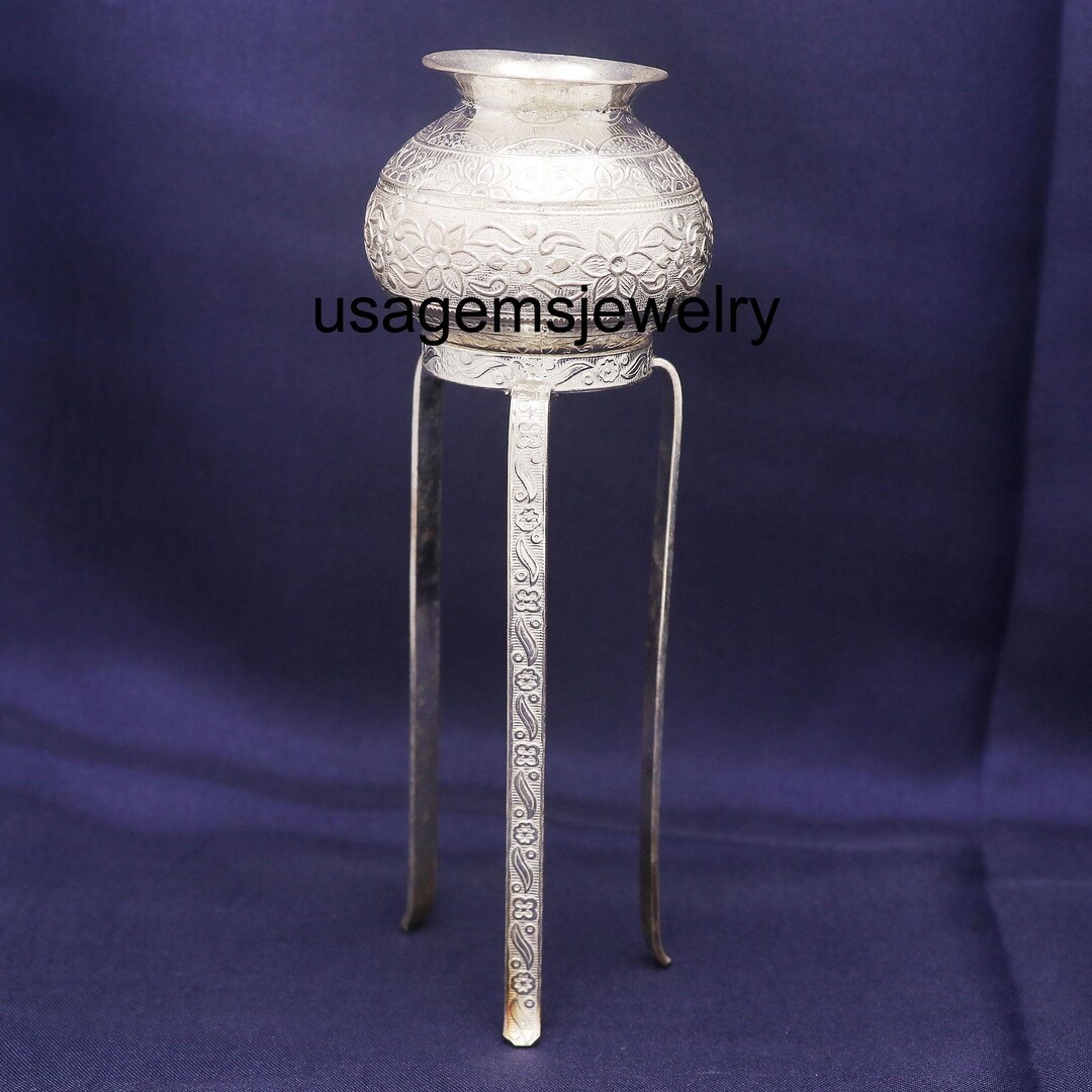 Handcrafted Pure Silver Charanamrit Kalash Stand: Pooja Rituals - Etsy