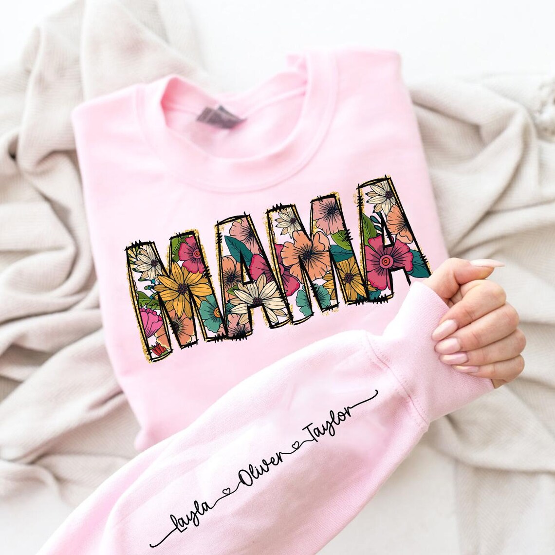 Floral Mama Png, Mama Flower Glitter Png, Mama Flower With Kids Names ...