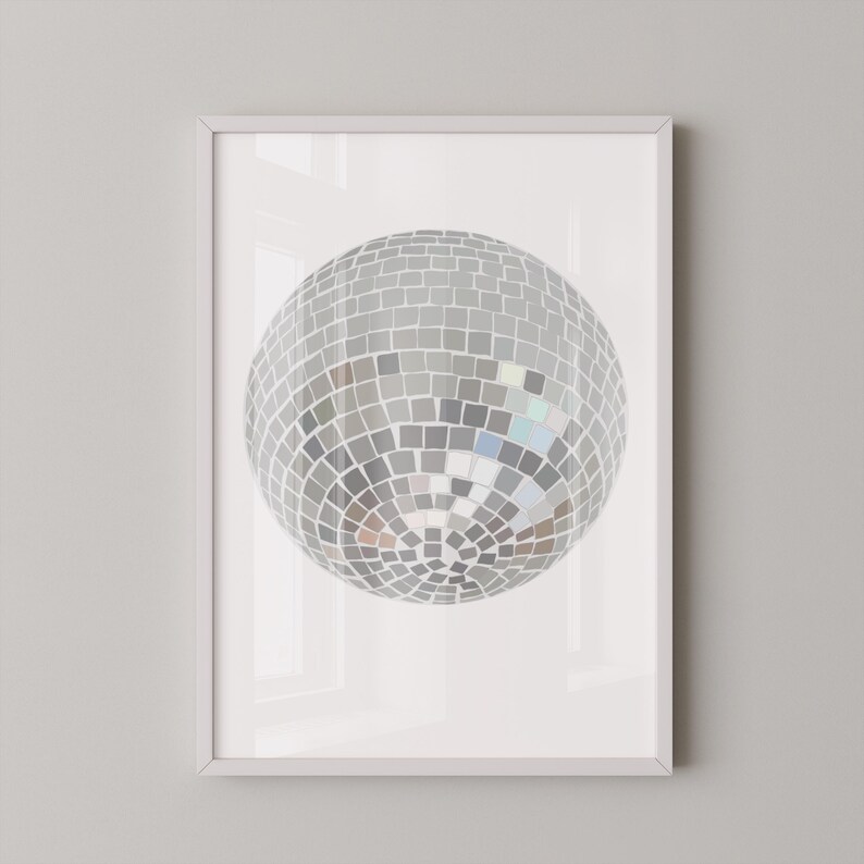 Disco Ball Poster, Hand Drawn Art Print, Digital Art, Trendy Wall Decor ...