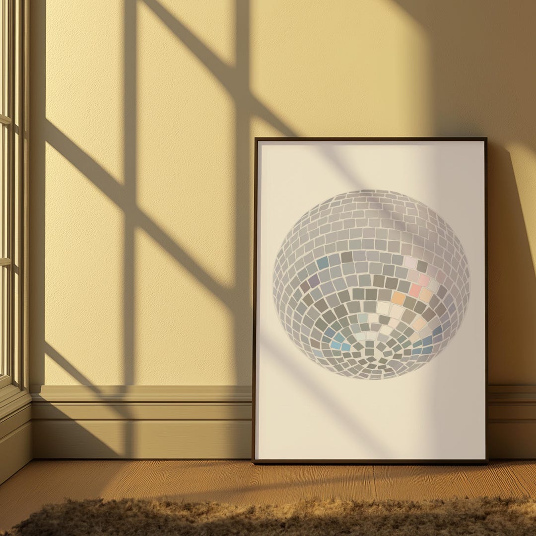 Disco Ball Poster, Hand Drawn Art Print, Trendy Wall Art, Retro Wall ...