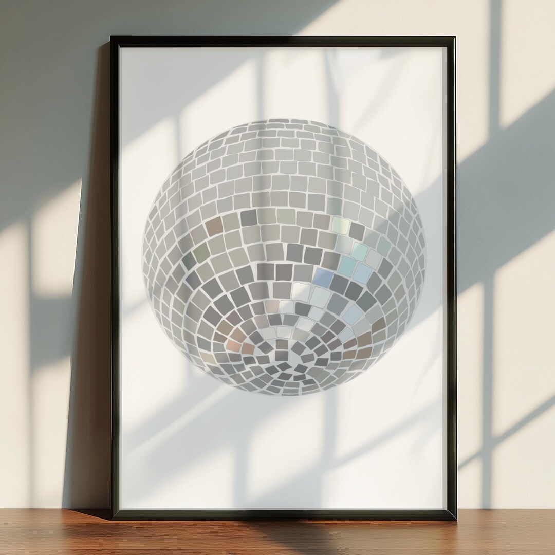 Disco Ball Poster, Hand Drawn Art Print, Digital Art, Trendy Wall Decor ...