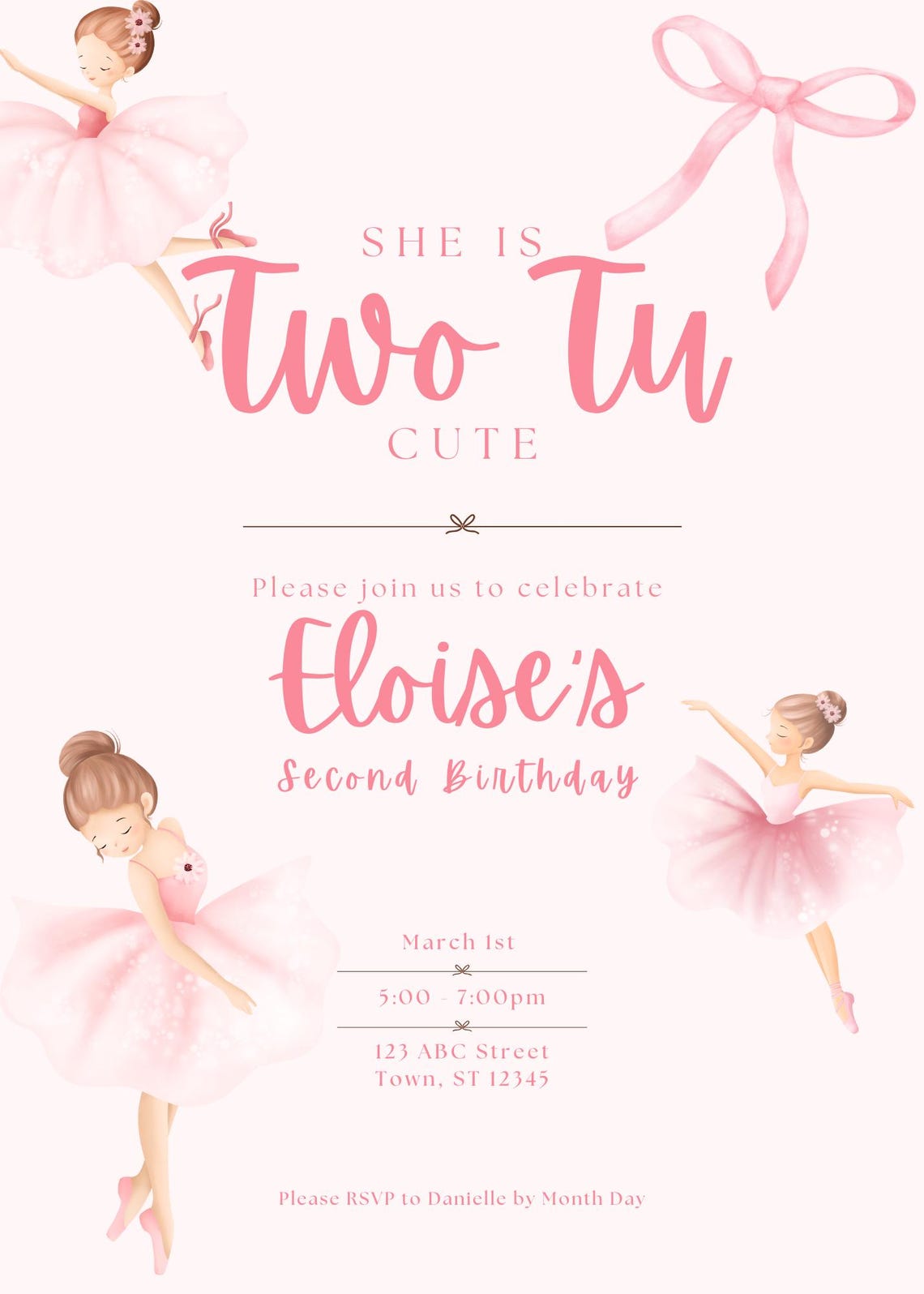 She is Two Tu Cute - 2nd Birthday Party Invitation - Etsy