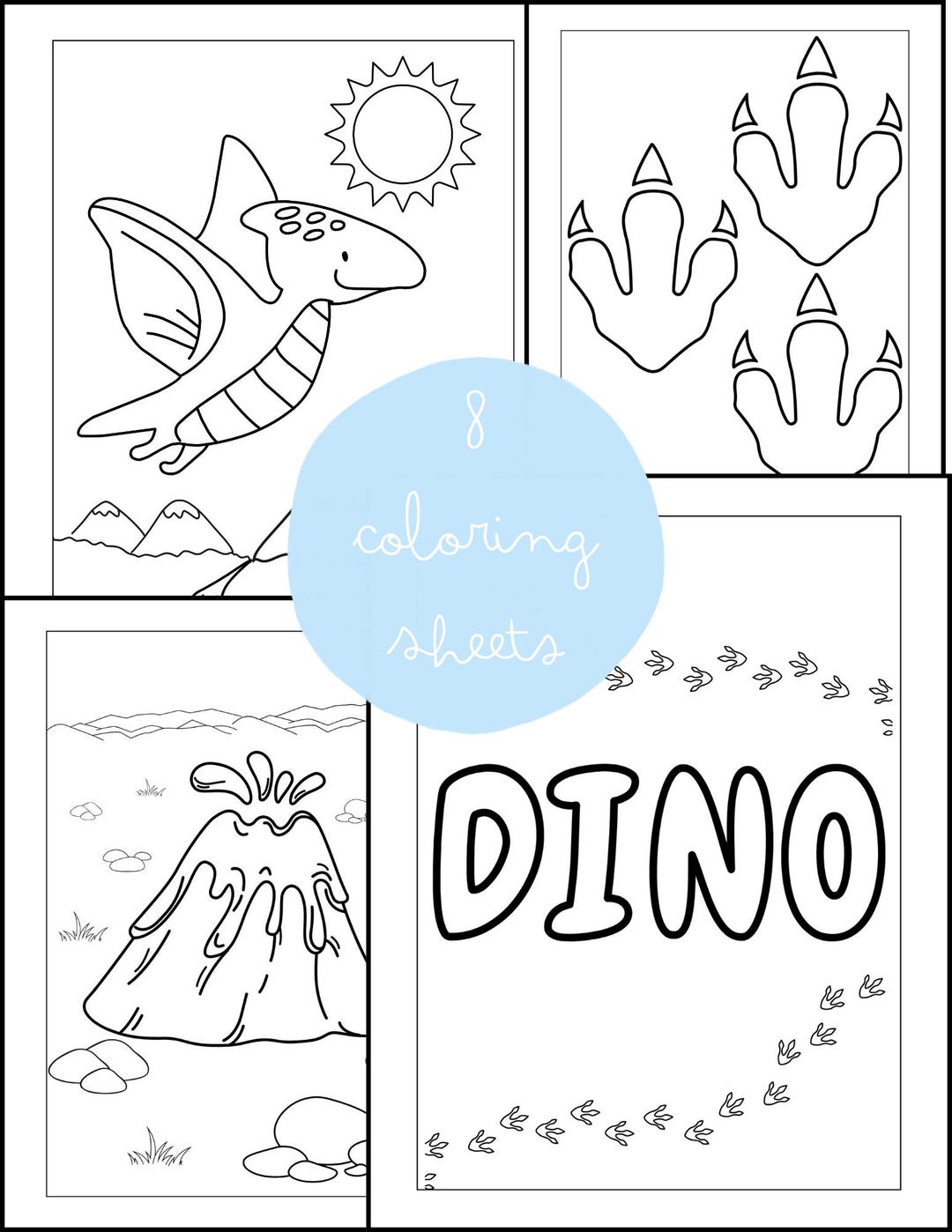 DINOSAUR COLORING PAGES (eight Coloring Pages Included) - Etsy