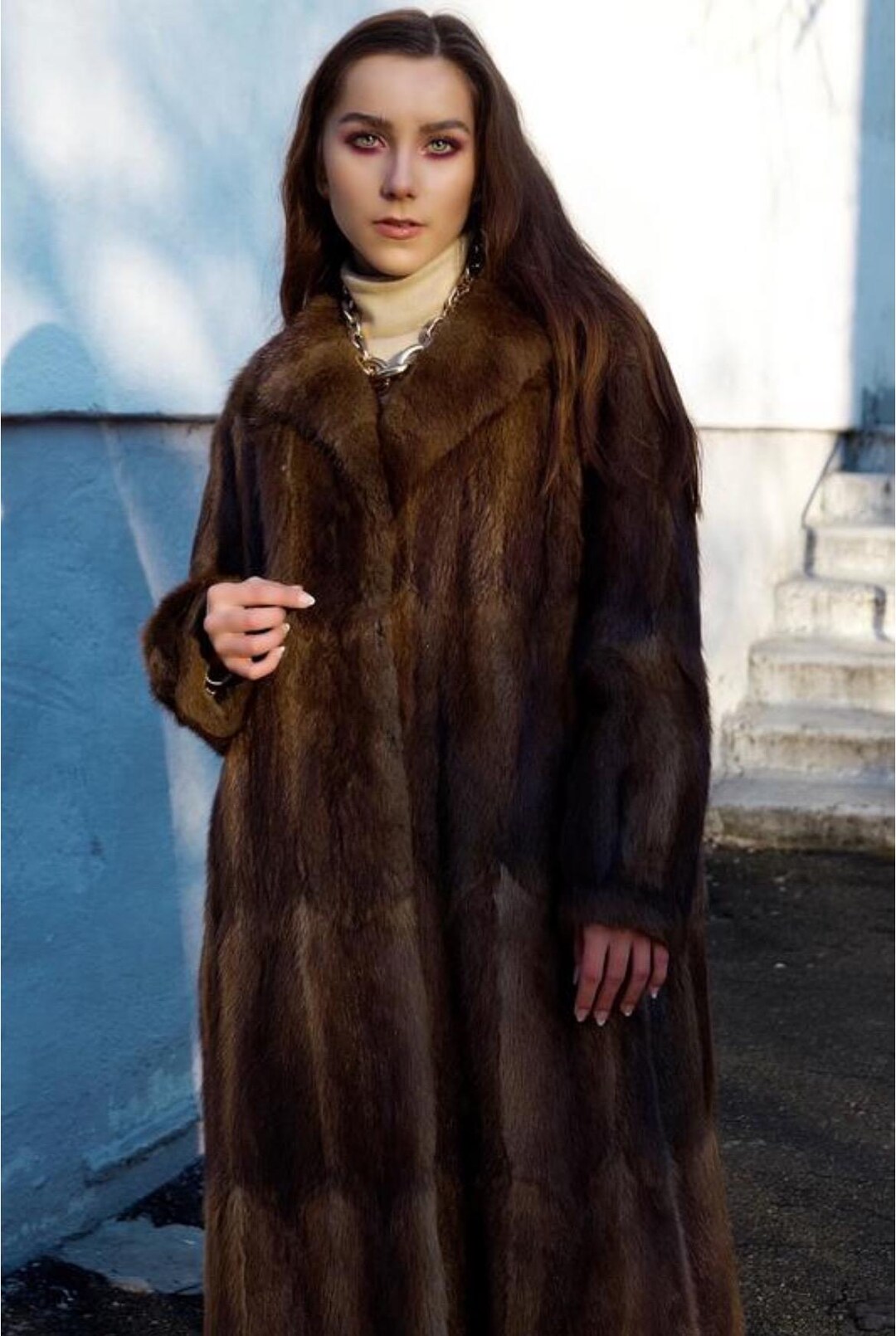 Classic Natural Long Mink Coat in Floor-length Mink. Size From S to XL ...