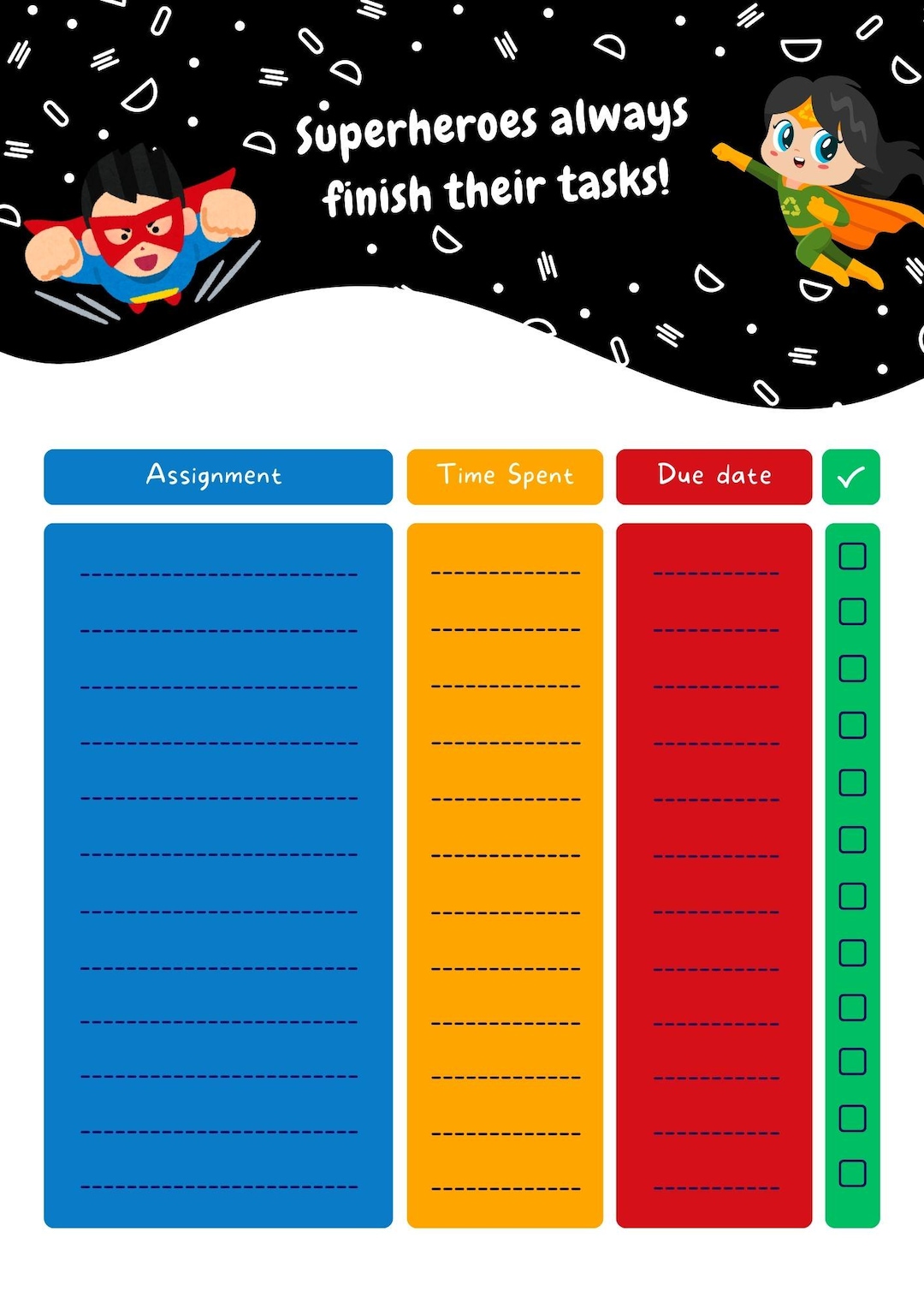 Superhero Homework Tracker: Printable for Kids - Etsy