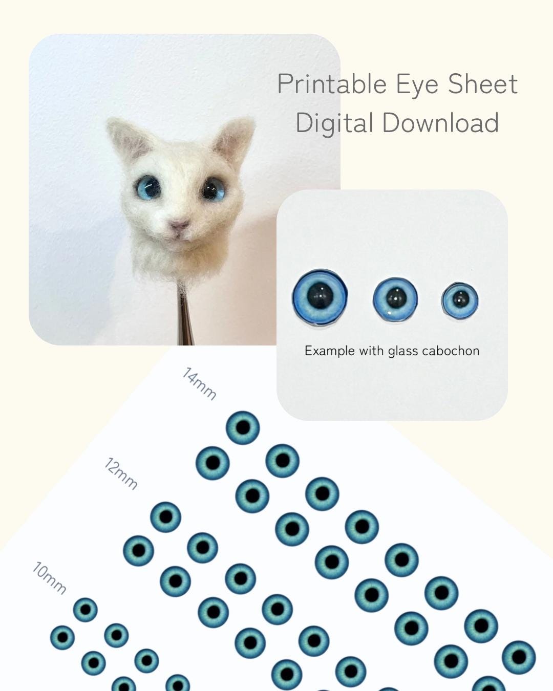Printable Cat Eye Sheet for Doll & Needle Felting | Light Blue Cat Eyes ...