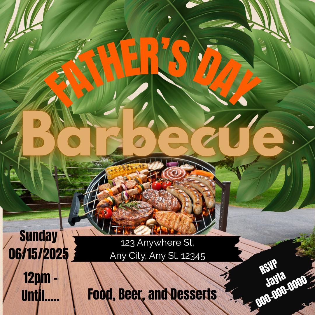 Father's Day BBQ Bash Flyer – Printable Cookout Invitation for Dad’s ...