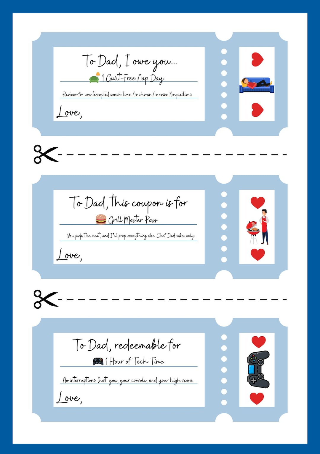 Printable Father's Day Coupon Book | Editable Gift Vouchers for Dad ...