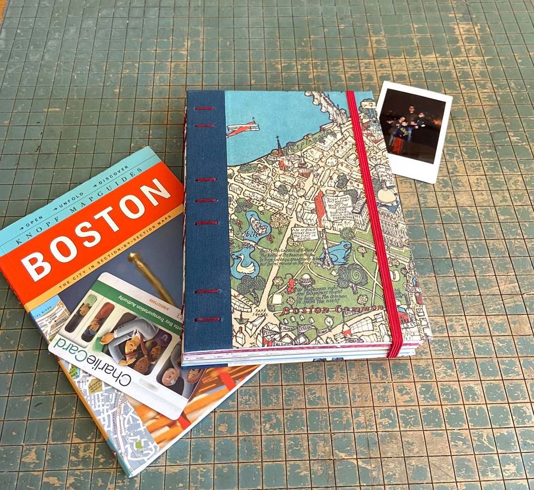Boston Map Travel Scrapbook, Map Honeymoon Journal, Vacation Sketchbook ...