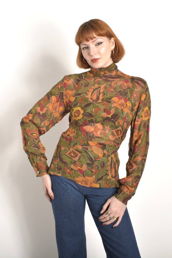 Vintage 1980s Sheer Brown Tan Rectangle Geometric Sca… - Gem