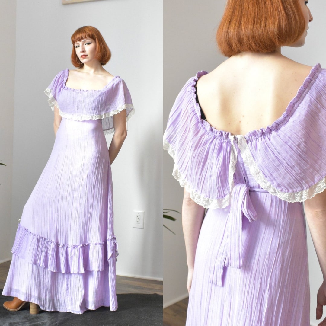 Vintage 1970s Dress / 70s off Shoulder Cotton Maxi Dress / - Etsy