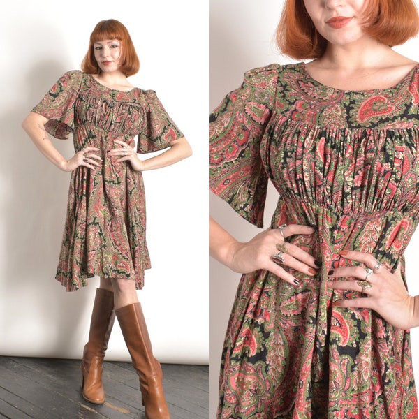 70s Paisley Dress - Etsy