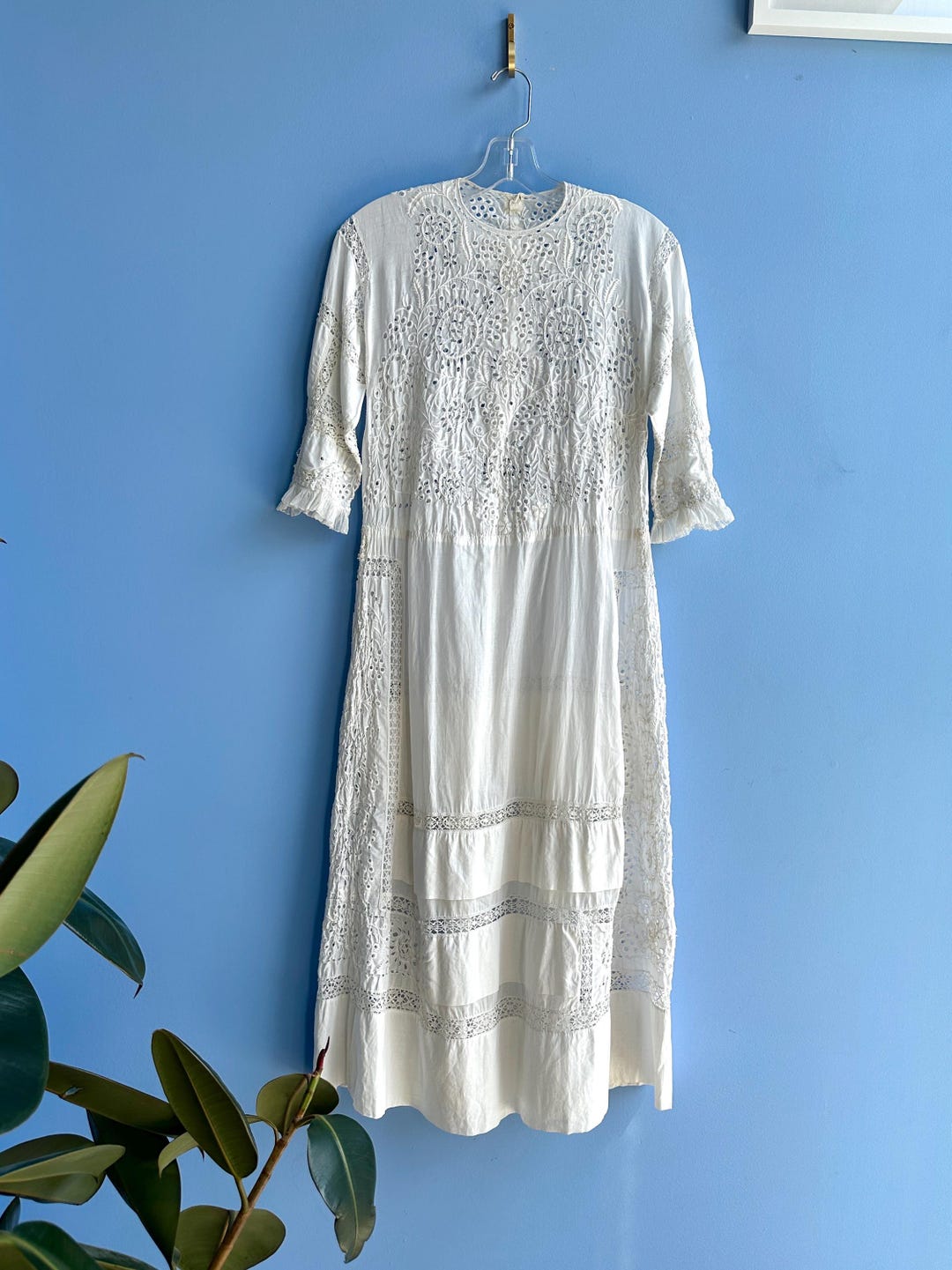Vintage Edwardian Dress / Edwardian Eyelet Lace Sheer Cotton Dress ...