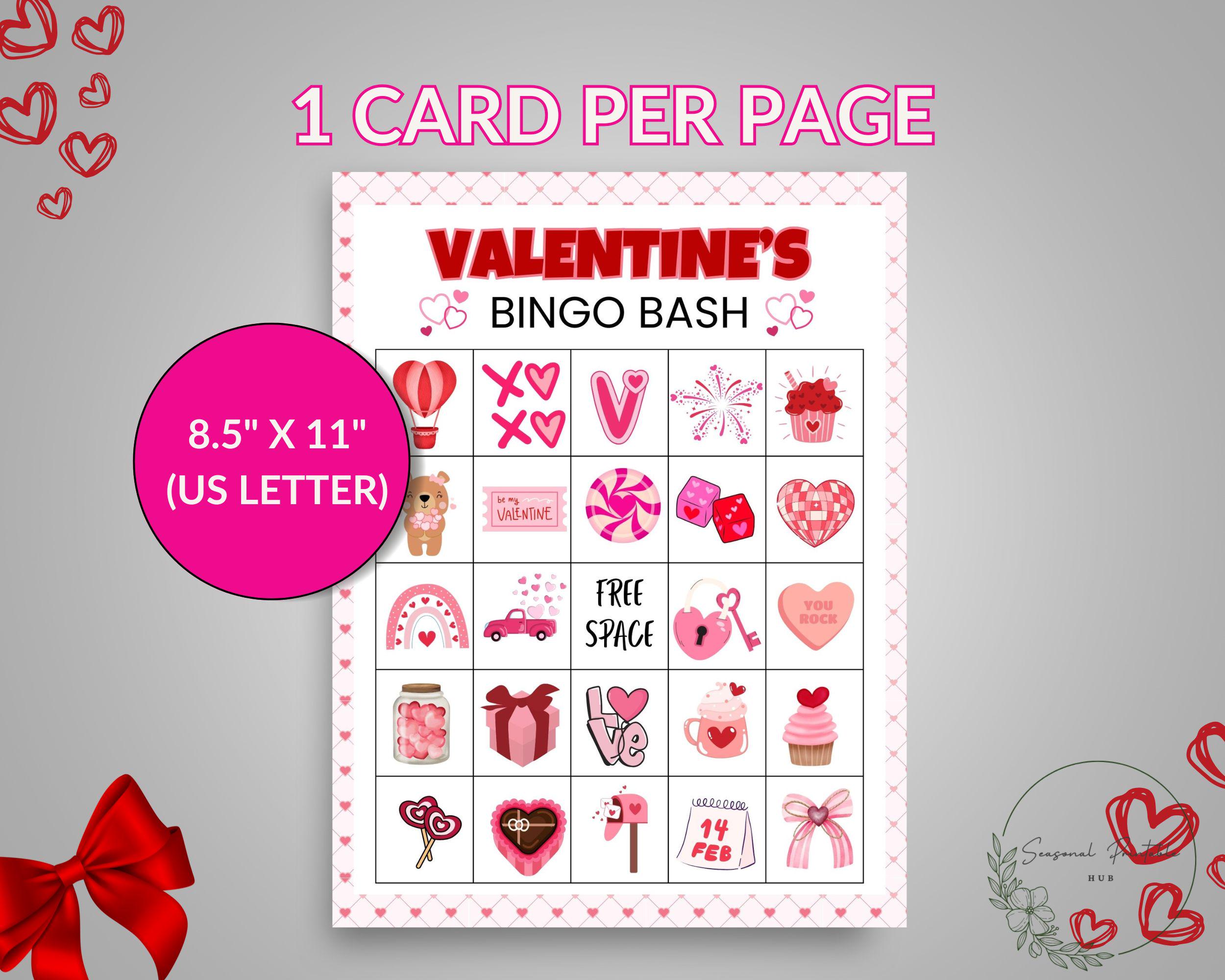 Valentine's Day Bingo Game, 50 Printable Valentine's Day Bingo Cards ...