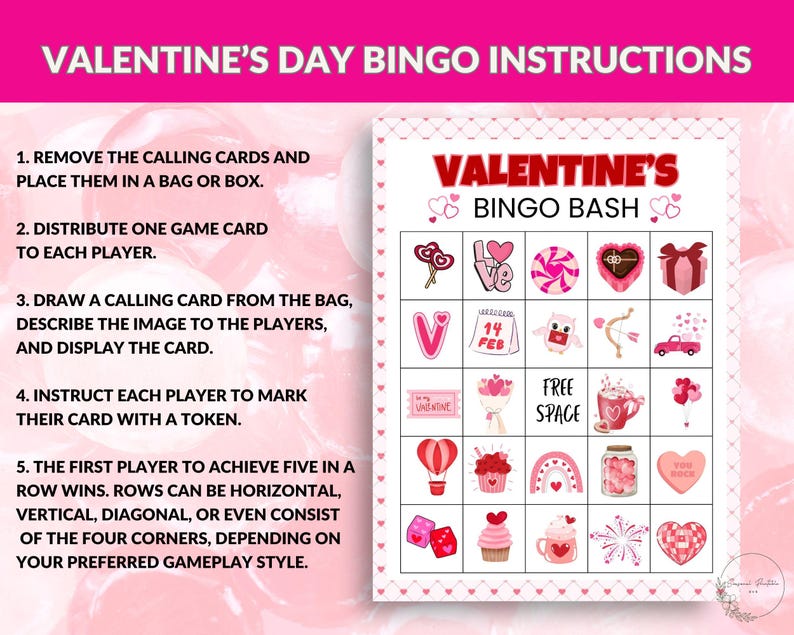 Valentine's Day Bingo Game, 50 Printable Valentine's Day Bingo Cards ...