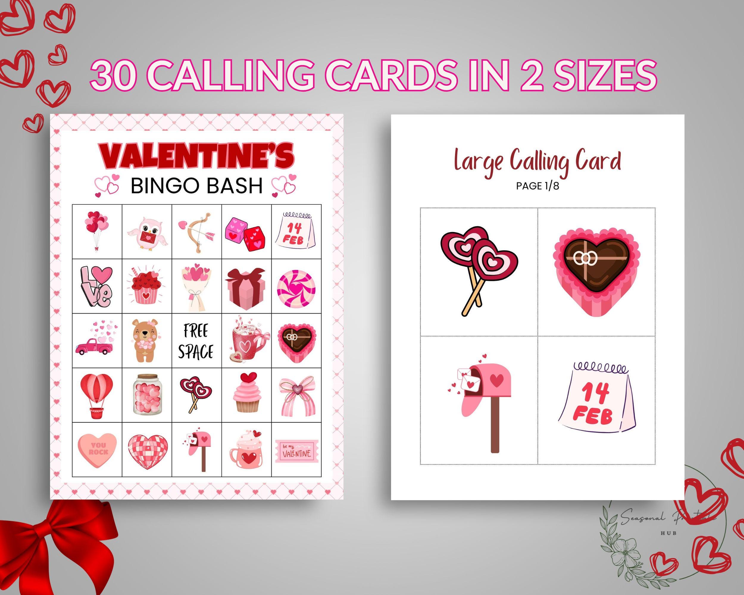 Valentine's Day Bingo Game, 50 Printable Valentine's Day Bingo Cards ...