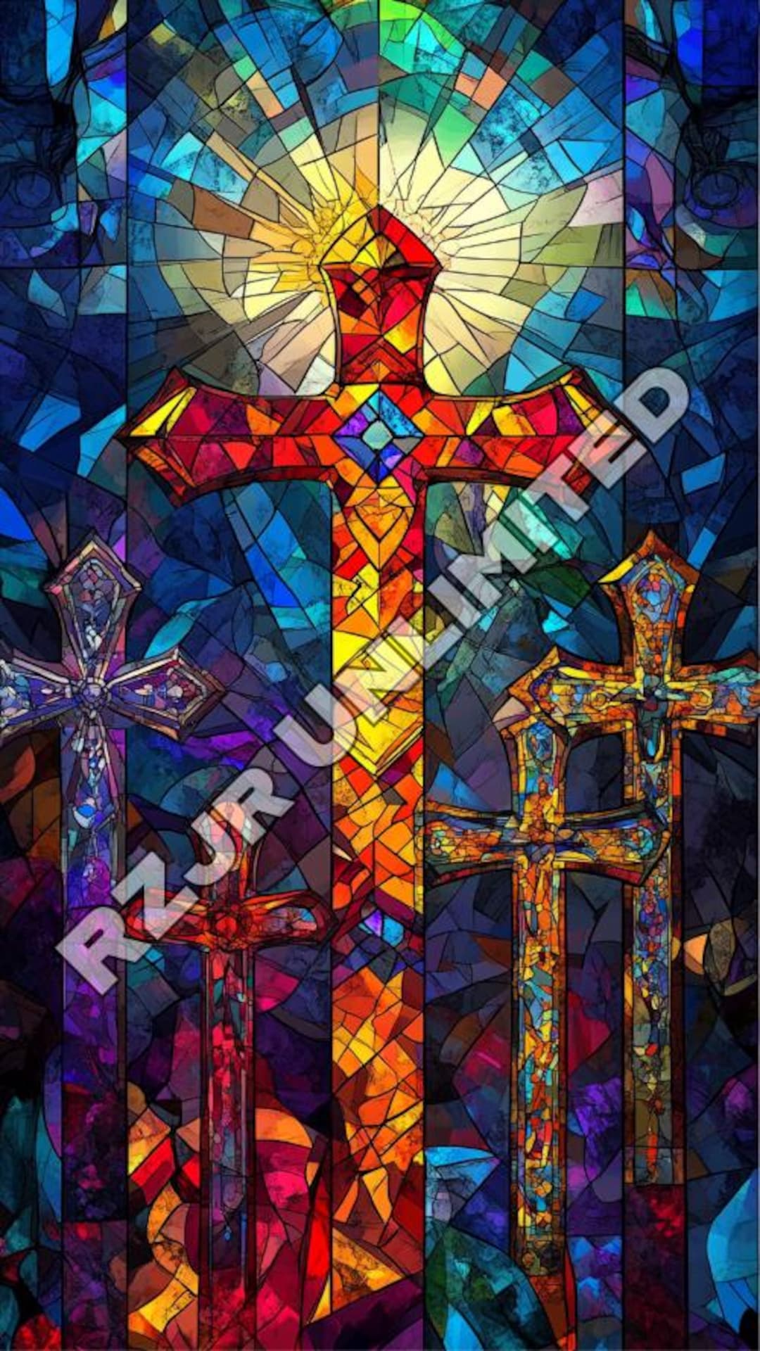 Luminous Stained Glass Cross Digital Art – Set of 2 | Radiant Christian ...