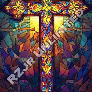 Stained Glass Cross Digital Art Set | Vibrant Christian Wall Art ...