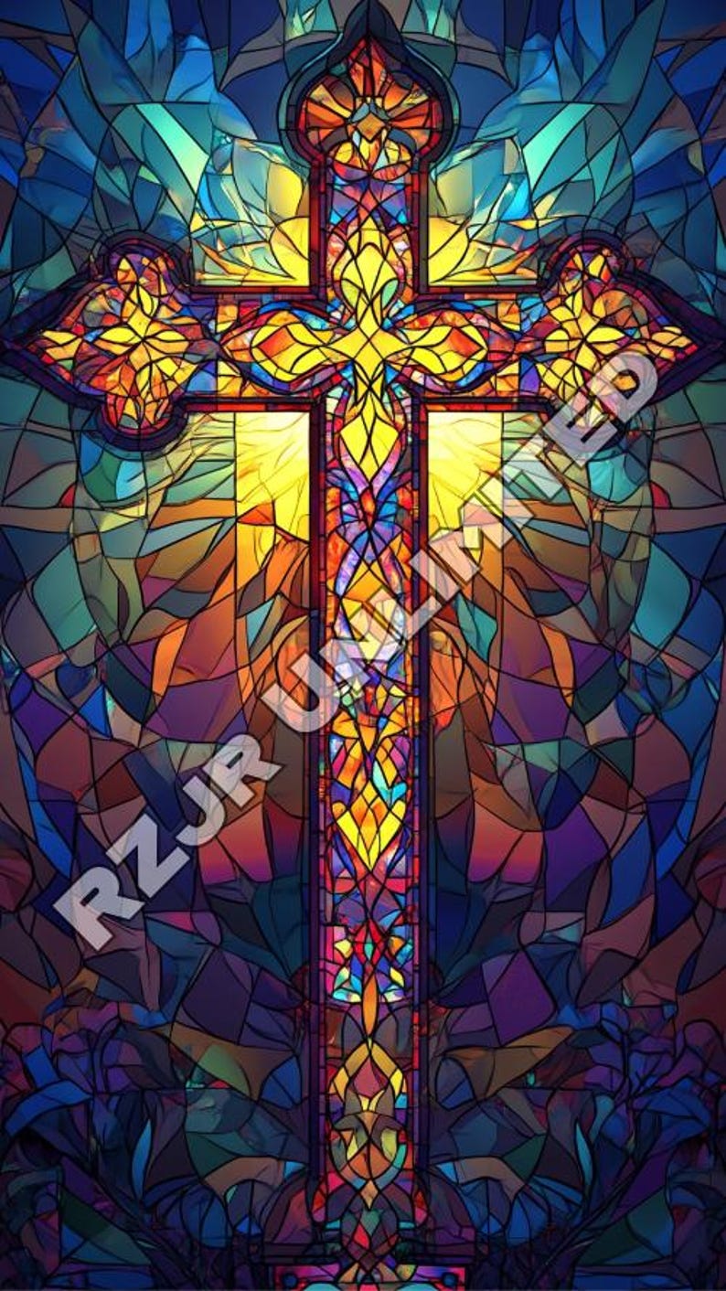 Stained Glass Cross Digital Art Set | Vibrant Christian Wall Art ...