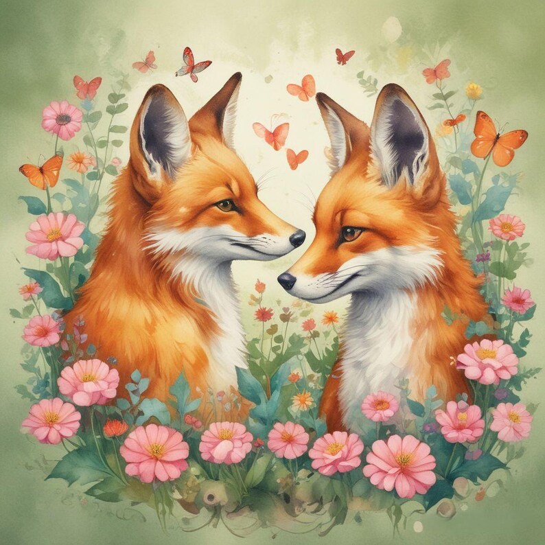 Valentine Foxes Bundle of 9 Digital Png Files for Download - Etsy