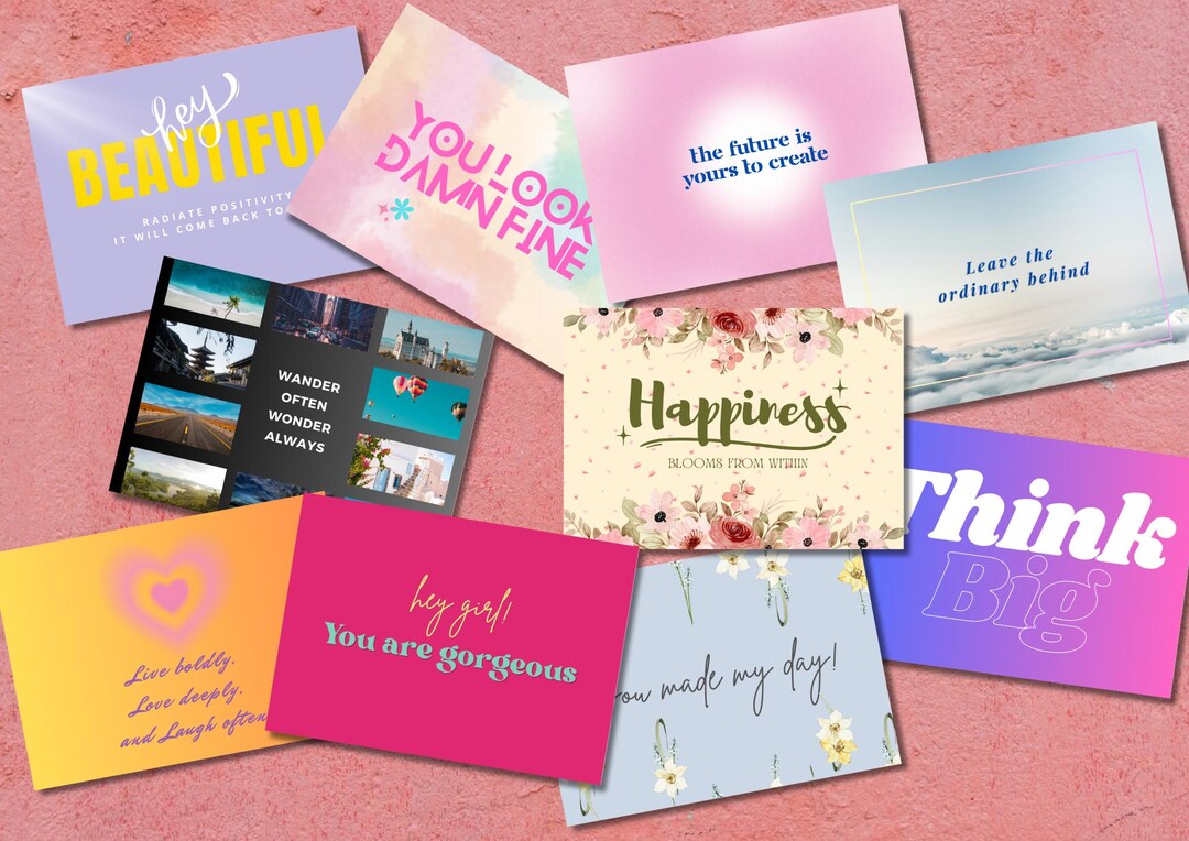Set of 10 - Printable Colorful Motivational and Funny Quote Postcards ...