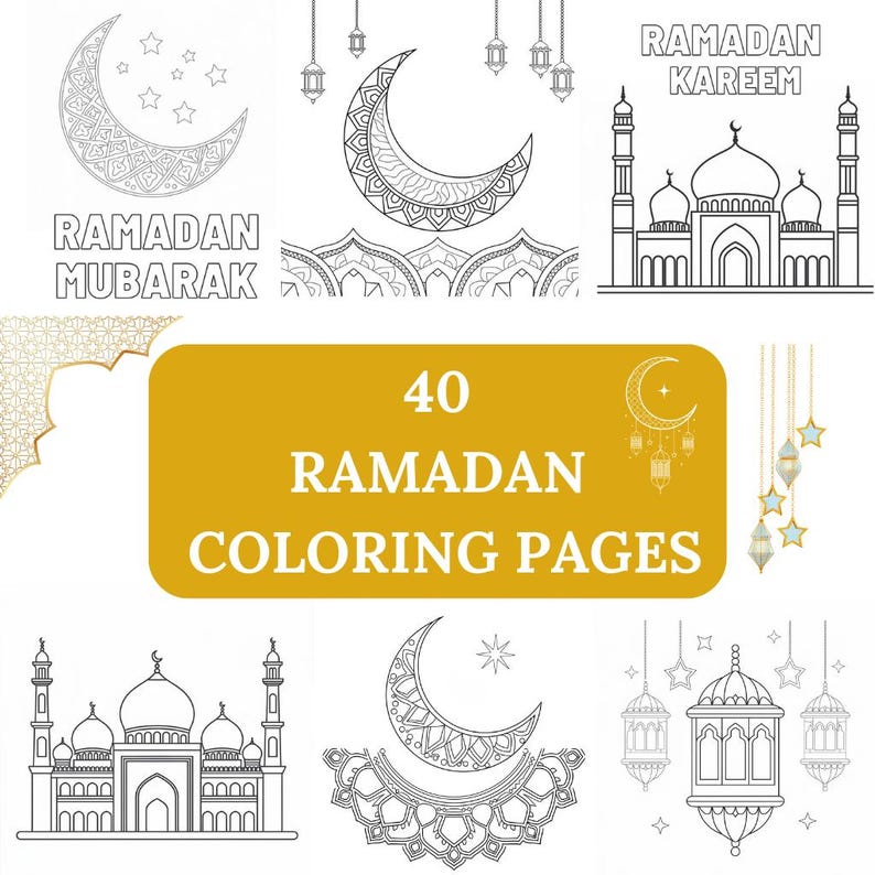 Ramadan Coloring Book for Kids: 40 Printable Pages - Digital PDF A4 ...