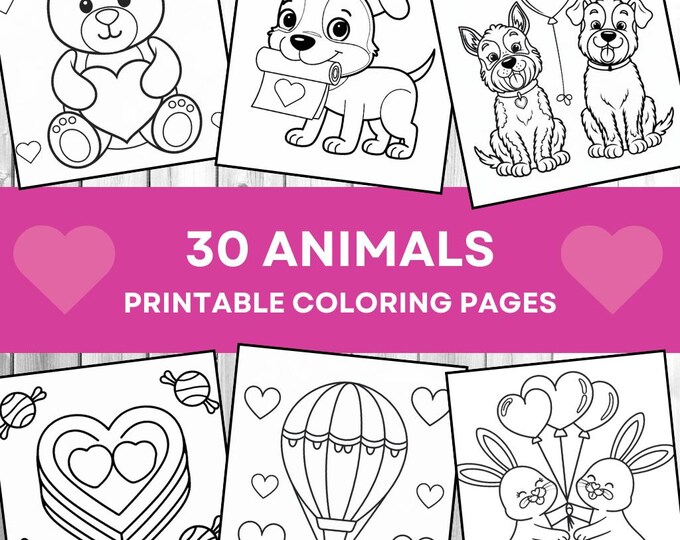 Printable Cute Animals Coloring Pages | Valentine's Day Activity for ...