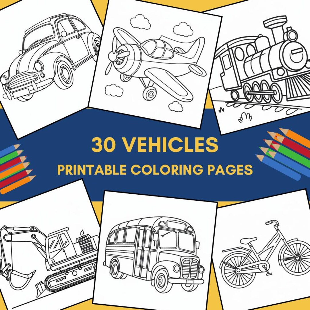 Vehicles Coloring Book for Kids - 30 Printable Pages for Preschoolers ...
