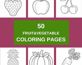 Fruit & Vegetable Coloring Book for Kids: 50 Printable Pages (PDF ...