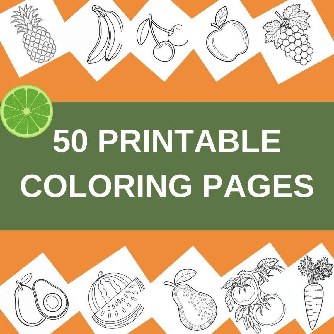 Fruit & Vegetable Coloring Book for Kids: 50 Printable Pages (PDF ...