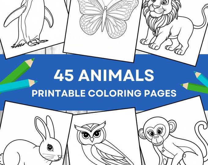 Animals Coloring Book: 45 Printable Pages for Kids (PDF) - Etsy