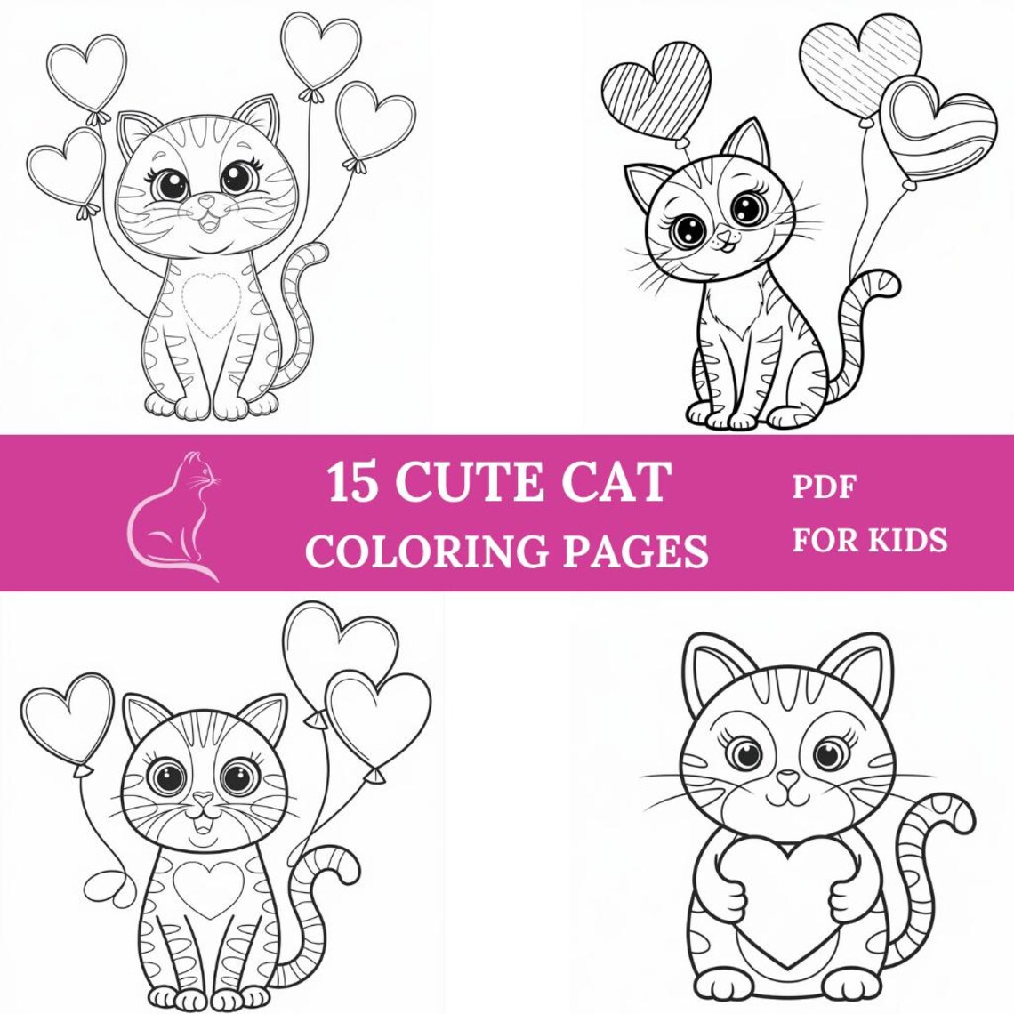 Cute Cats Coloring Book for Kids| 15 Cute Cat Coloring Pages ...