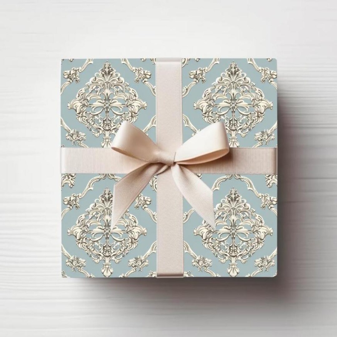 Blue & Cream French Provincial Ornamental Molding Wrapping Paper Roll ...