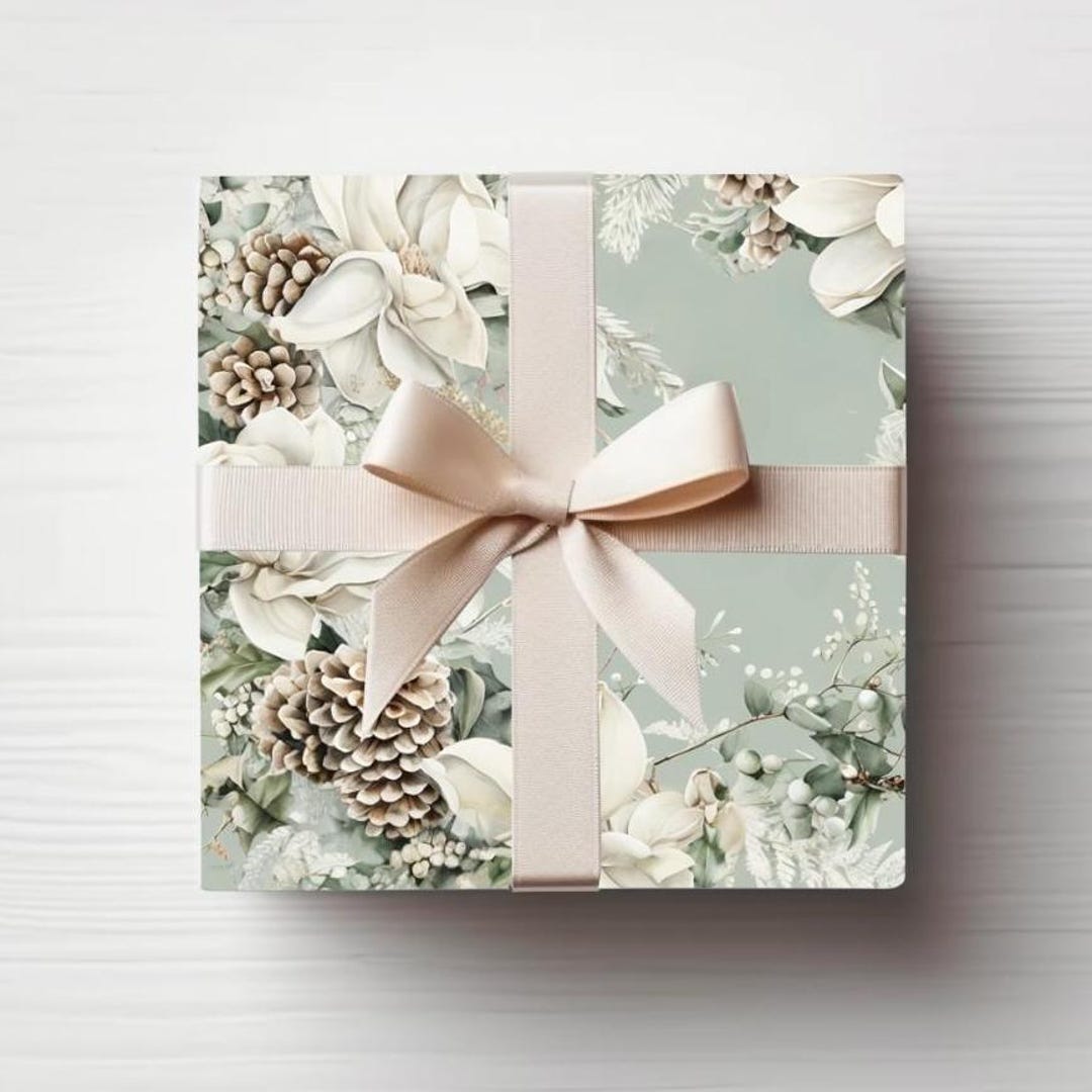 Christmas Magnolia Wrapping Paper, White Christmas, Winter Wedding ...