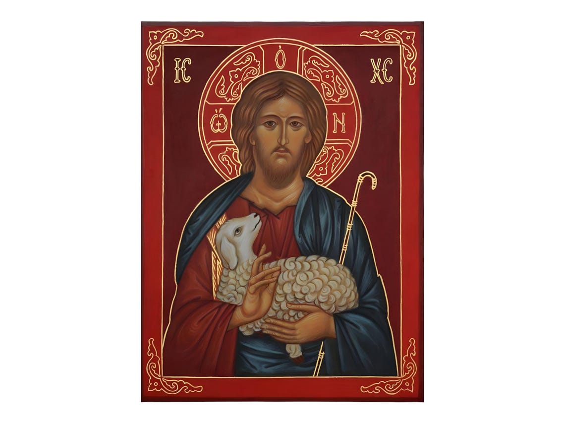 Jesus Christ the Good Shepherd Handmade Orthodox Icon. Byzantine Art ...