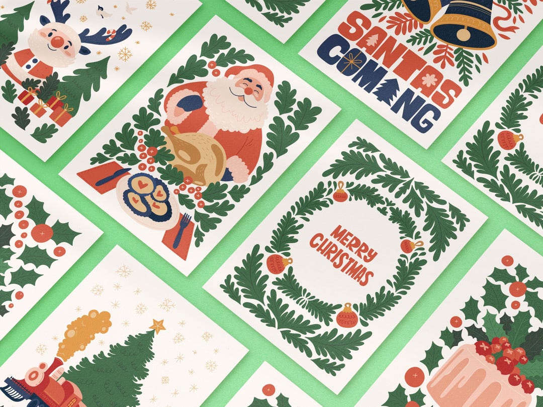 6-printable Classic Christmas Card Set of 6 | Digital Christmas Card ...