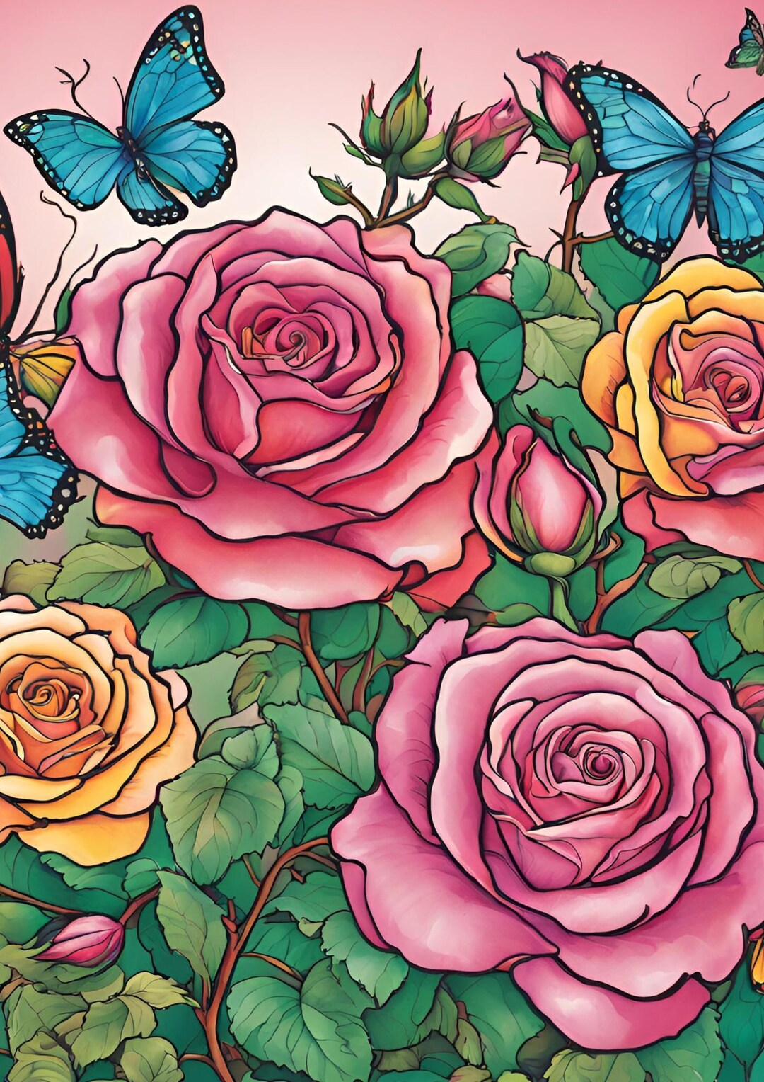 Roses Coloring Page - Etsy Australia