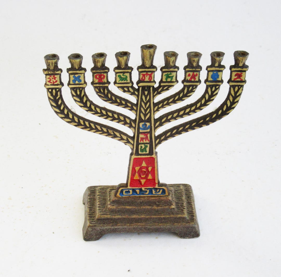 A Solid Brass Very Small Vintage Hanukkah Menorah, Judaica Made in ...