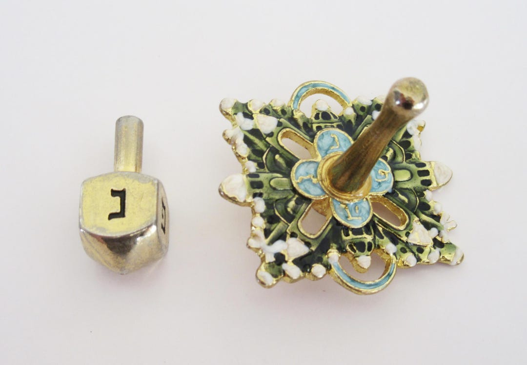 Vintage Gold Coated and Enamel Dreidel, Svivon, Israel Judaica. + One ...