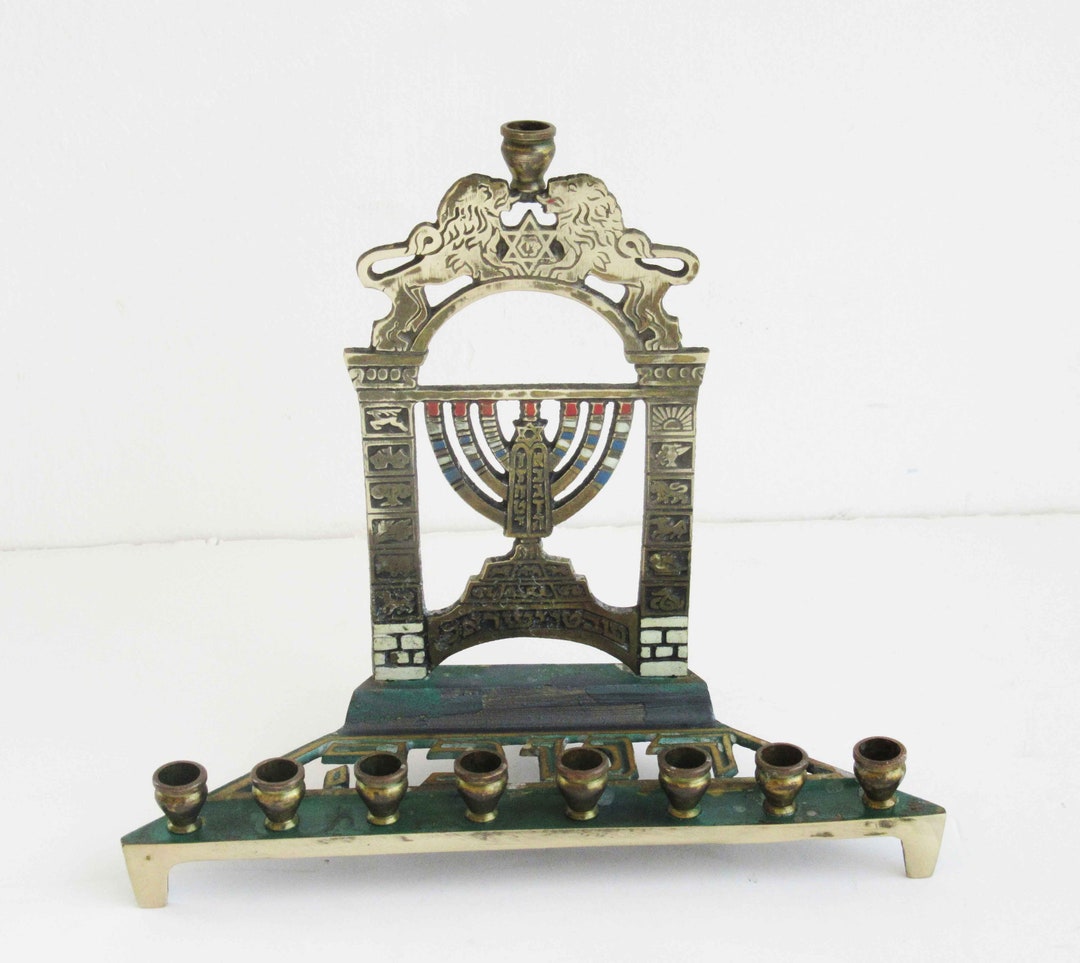 A Solid Brass Vintage Hanukkah Menorah, Beautiful Judaica Made in ...