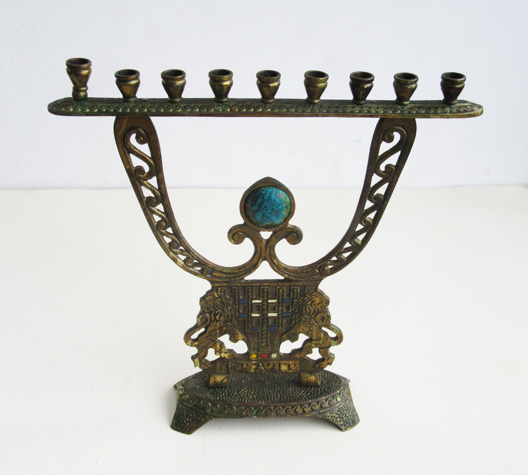 A Solid Brass Vintage Hanukkah Menorah, Judaica Made in Israel. - Etsy