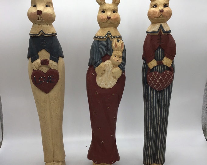 James Haddon Vintage Figurines Hand Carved Bunny Rabbits Folk Art ...