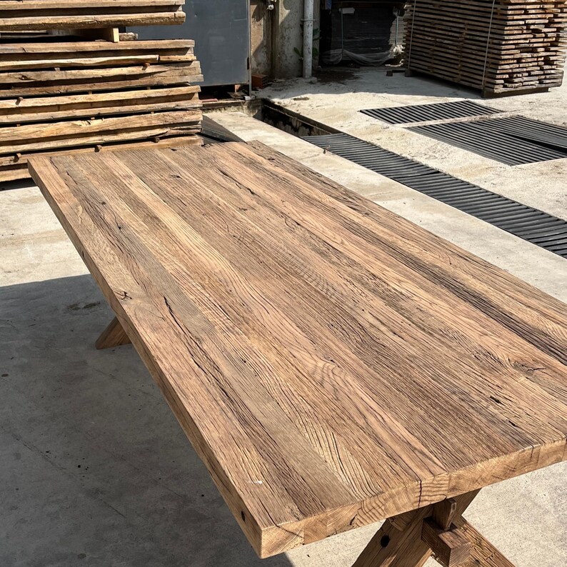 Custom Reclaimed Oak Dining Table With Rustic Finish, Farmhouse Style, Handmade Wooden Table ...
