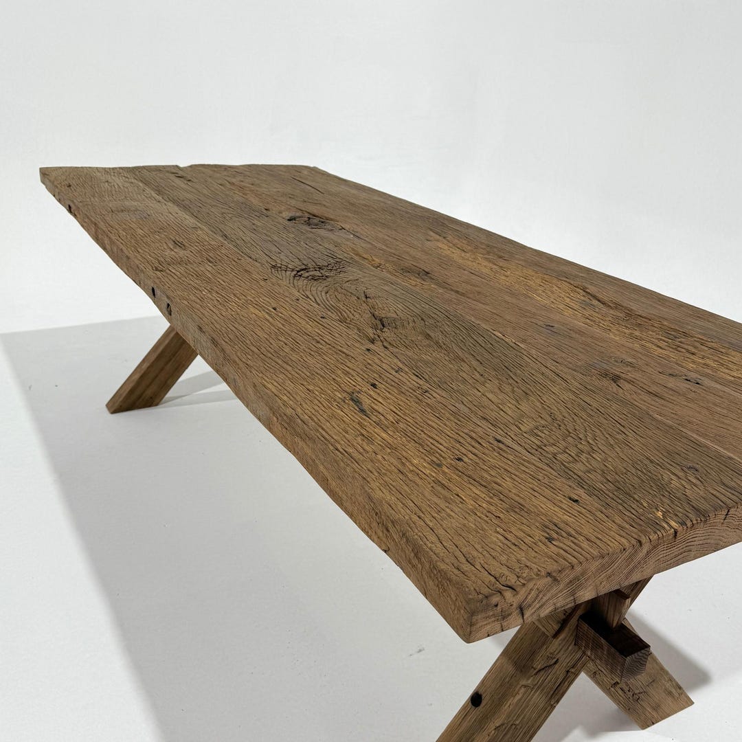 Live Edge Reclaimed Oak Dining Table, Rustic Handmade X-leg Table ...