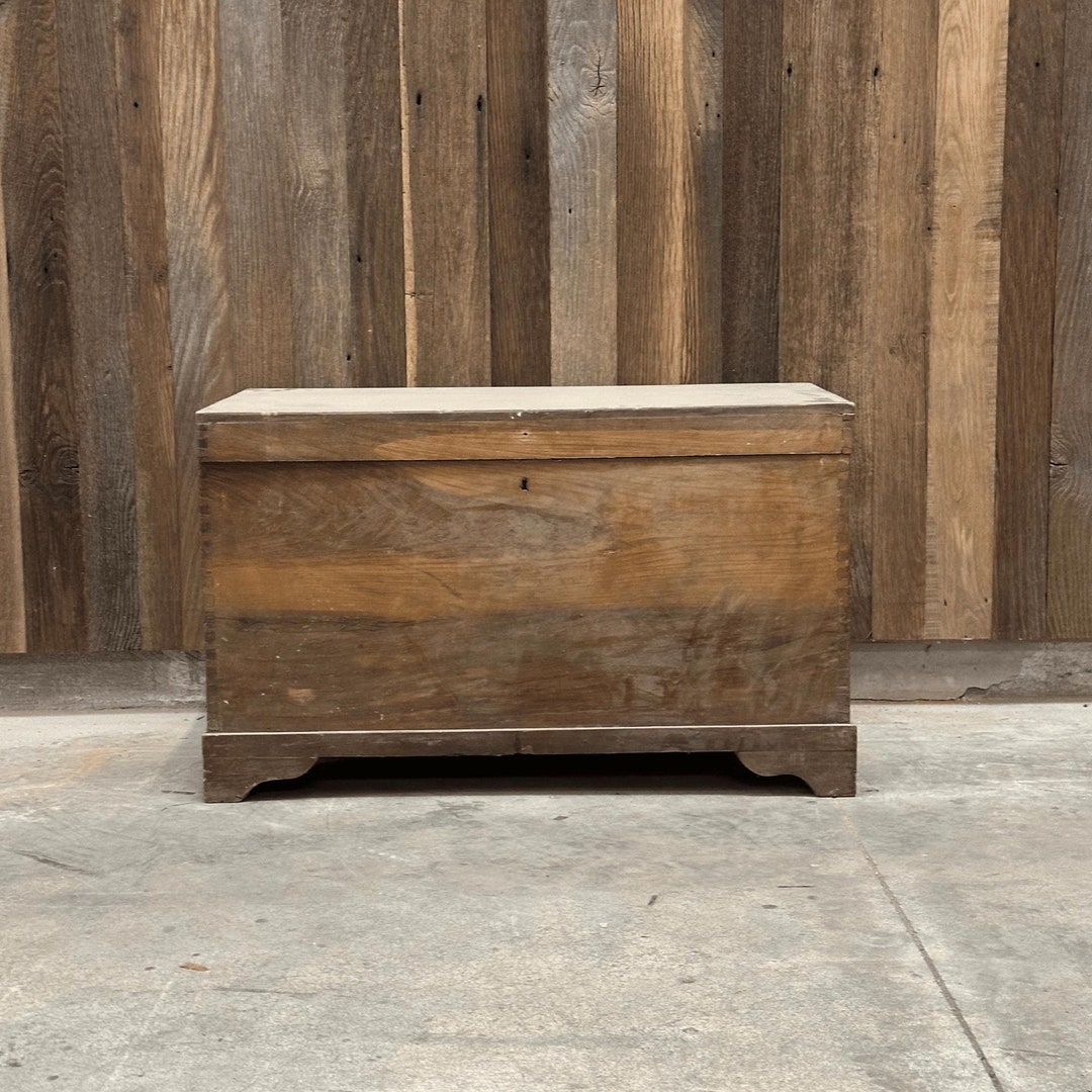 Antique Wooden Storage Chest, Vintage Blanket Trunk, Rustic Farmhouse ...