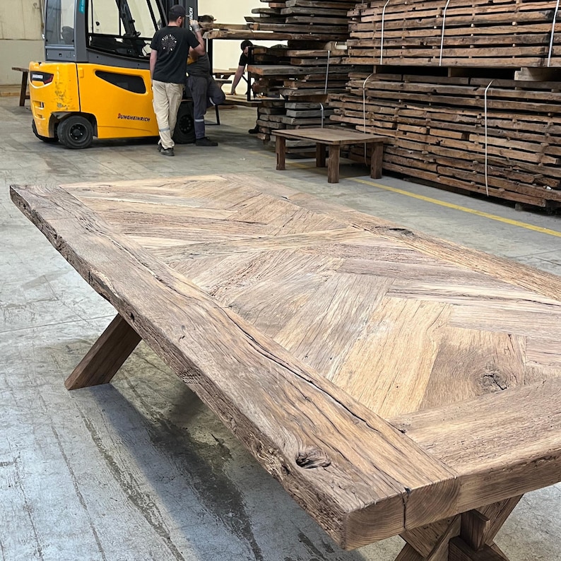 Reclaimed Oak Dining Table, Custom Solid Wood Farmhouse Table, Rustic ...