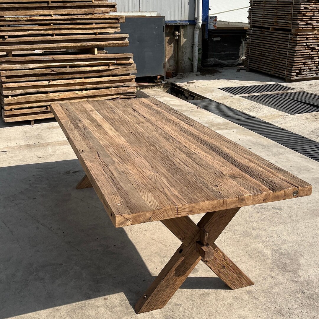 Custom Reclaimed Oak Dining Table With Rustic Finish, Farmhouse Style, Handmade Wooden Table ...
